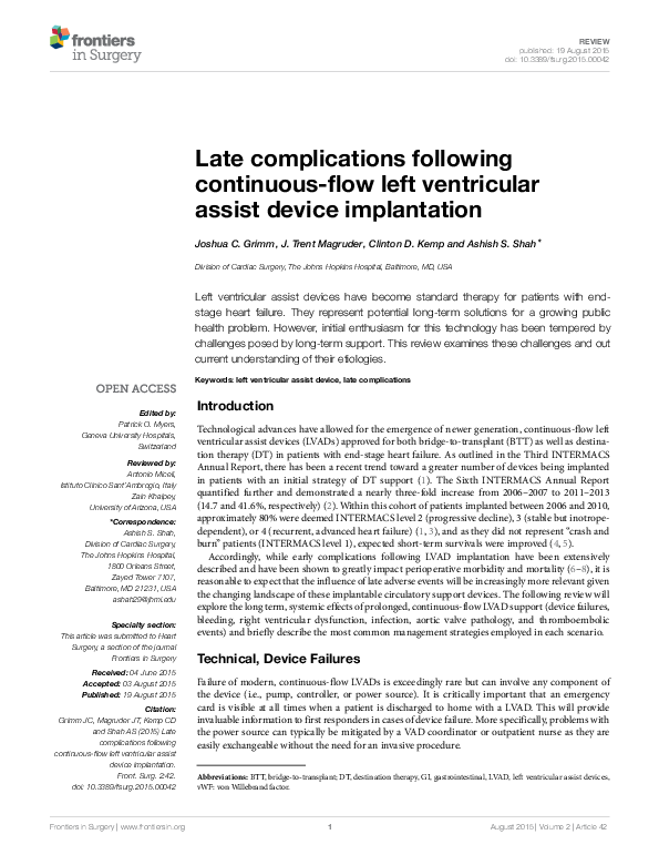 (PDF) Late Complications Following Continuous-Flow Left Ventricular ...