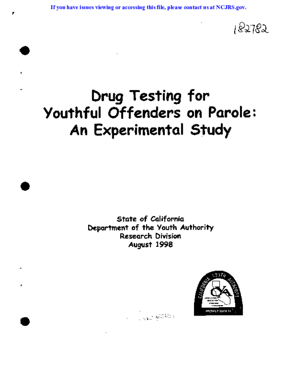 (PDF) DRUG TESTING FOR YOUTHFUL OFFENDERS ON PAROLE: AN EXPERIMENTAL ...