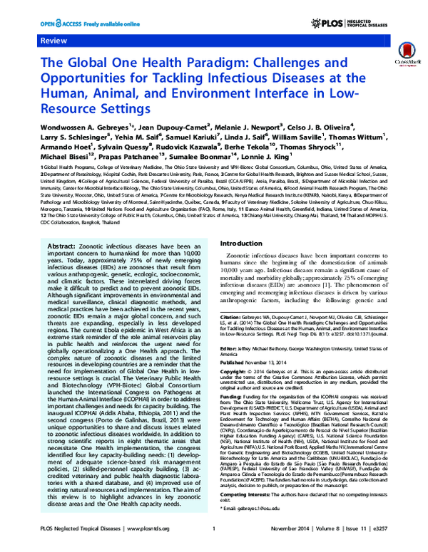 (PDF) The global one health paradigm: challenges and opportunities for ...