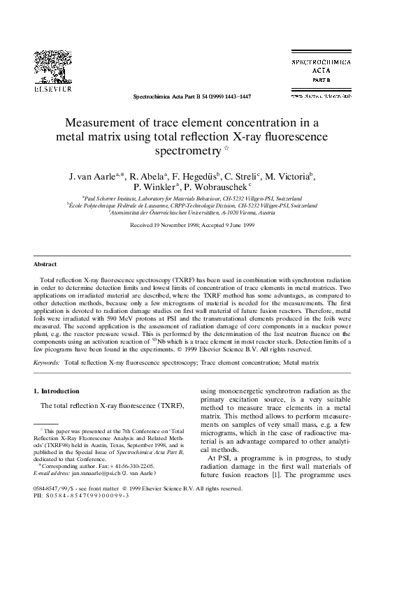 (PDF) Measurement of trace element concentration in a metal matrix using total reflection X-ray ...