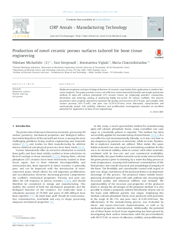 (PDF) Production of novel ceramic porous surfaces tailored for bone ...