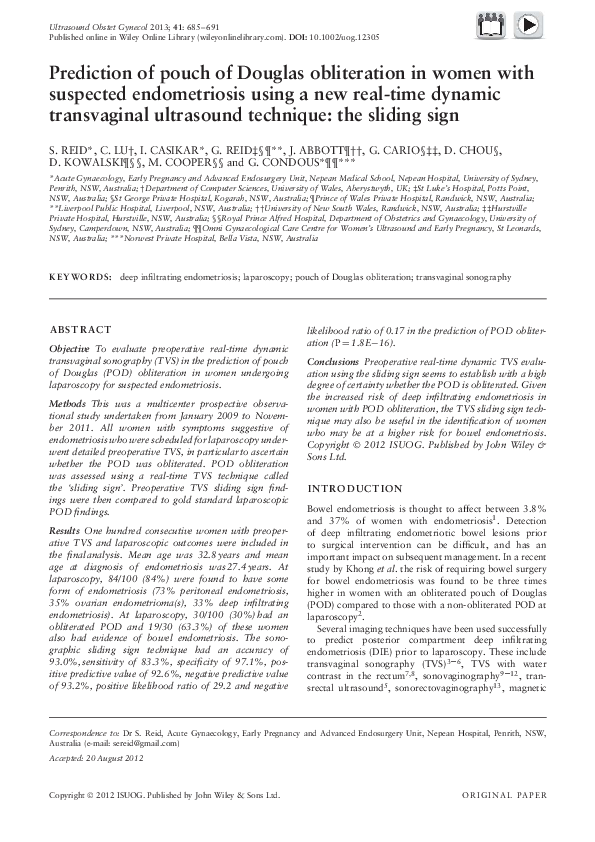 (PDF) Prediction of pouch of Douglas obliteration in women with ...