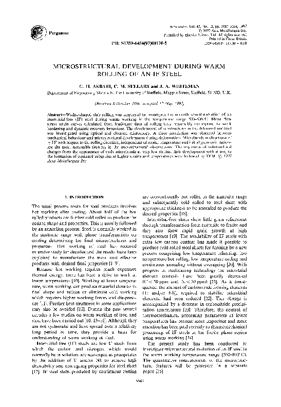 (PDF) MICROSTRUCTURAL DEVELOPMENT DURING WARM ROLLING OF AN IF STEEL
