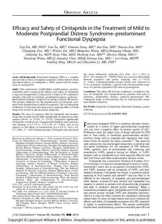 (PDF) Efficacy and Safety of Cinitapride in the Treatment of Mild to ...