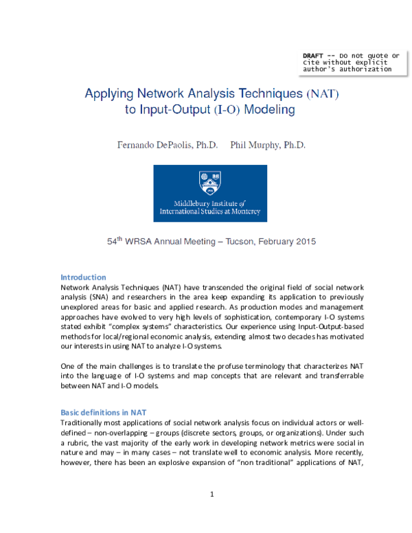 Pdf Applying Network Analysis Techniques Nat To Input Output I O