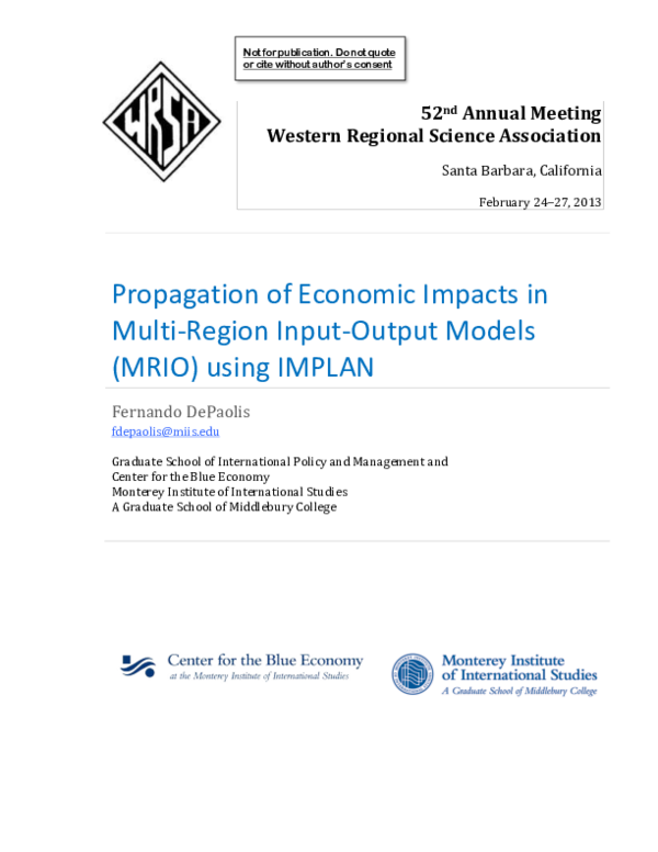 (PDF) Propagation of Economic Impacts in Multi-Region Input-Output ...