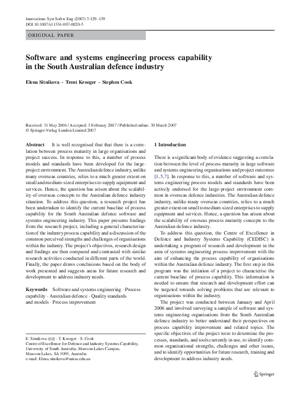 (PDF) Software and Systems Engineering Process Capability in the South ...