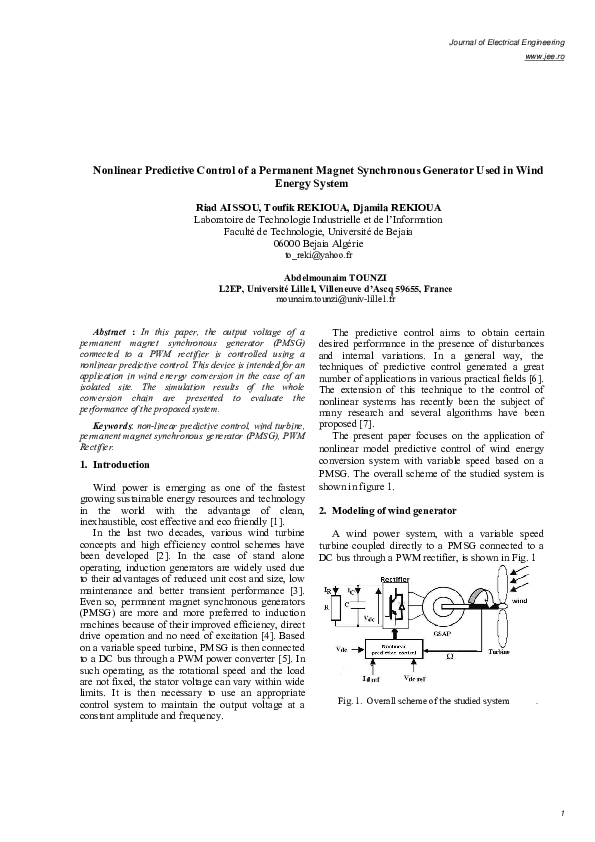 (PDF) Nonlinear Predictive Control of a Permanent Magnet Synchronous Generator Used in Wind ...