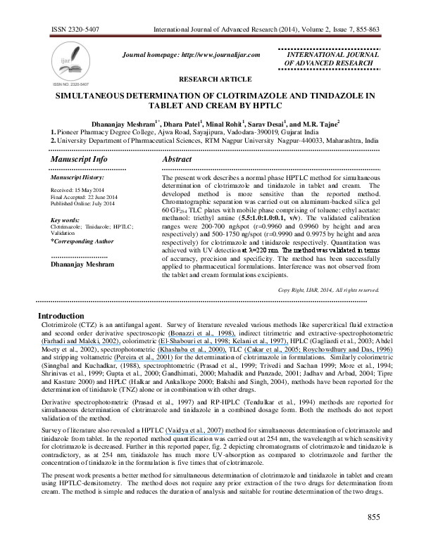 (PDF) SIMULTANEOUS DETERMINATION OF CLOTRIMAZOLE AND TINIDAZOLE IN ...
