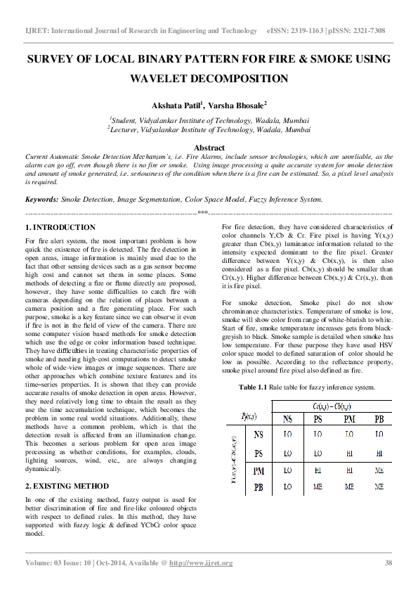 (PDF) SURVEY OF LOCAL BINARY PATTERN FOR FIRE & SMOKE USING WAVELET DECOMPOSITION
