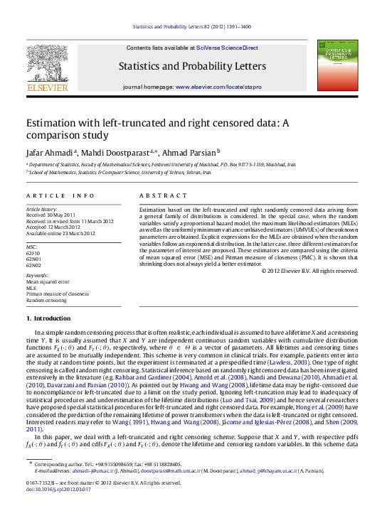 Pdf Estimation With Left Truncated And Right Censored Data A