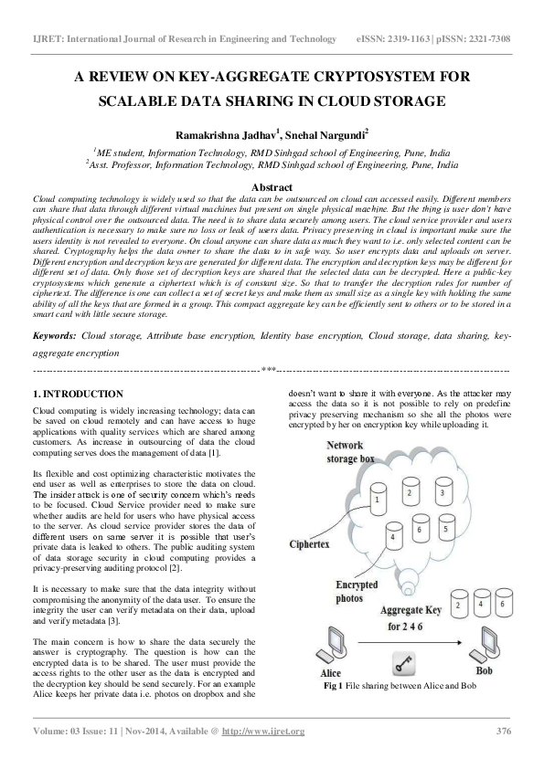 Pdf A Review On Key Aggregate Cryptosystem For Scalable Data Sharing In Cloud Storage Esat 