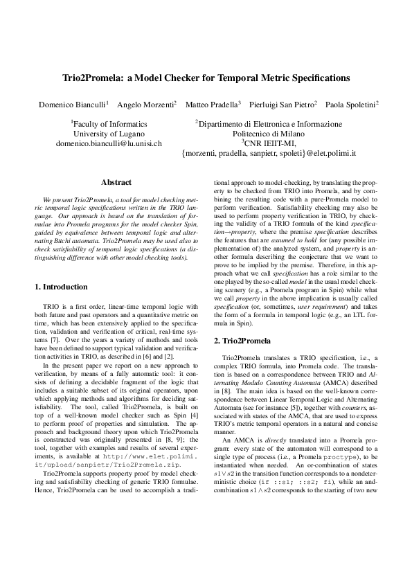 (PDF) Trio2Promela: A Model Checker for Temporal Metric Specifications