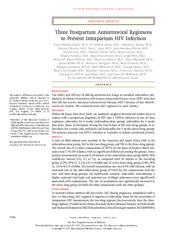 (PDF) Three Postpartum Antiretroviral Regimens to Prevent Intrapartum ...