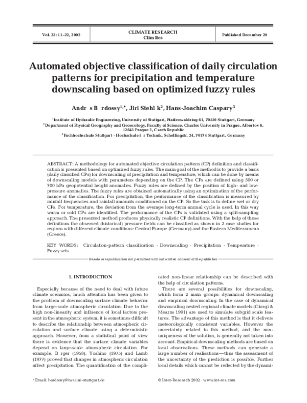 (PDF) Automated objective classification of daily circulation patterns for precipitation and ...