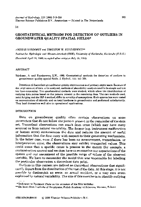 (PDF) Geostatistical methods for detection of outliers in groundwater quality spatial fields