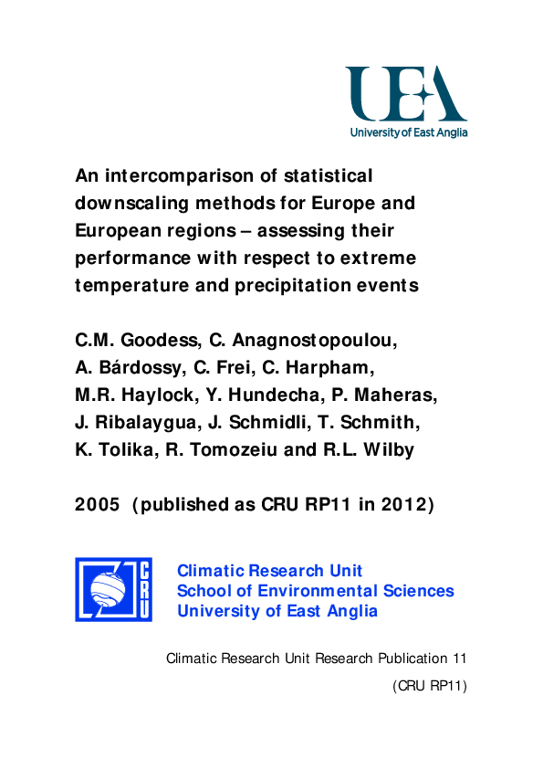 Pdf An Intercomparison Of Statistical Downscaling Methods Used For Water Resource Assessments