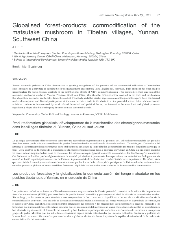 (PDF) Globalised forest-products: commodification of the matsutake ...