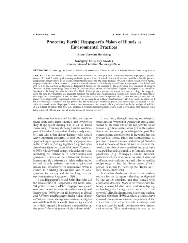 (PDF) Protecting Earth? Rappaport's Vision of Rituals as Environmental ...
