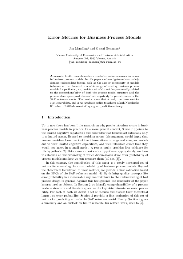 (PDF) Error metrics for business process models