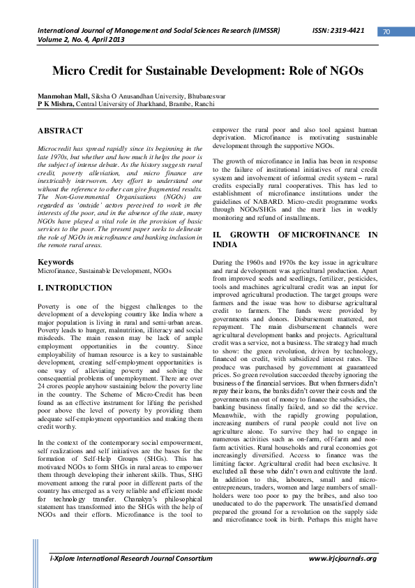 (PDF) Micro Credit for Sustainable Development: Role of NGOs