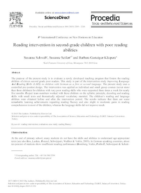 (PDF) Reading Intervention in Second-grade Children with Poor Reading ...