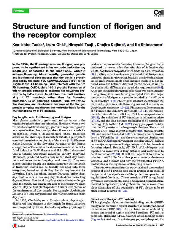 (PDF) Structure and function of florigen and the receptor complex