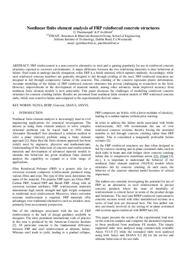 (PDF) Nonlinear Finite Element Analysis of FRP Reinforced Concrete Structures