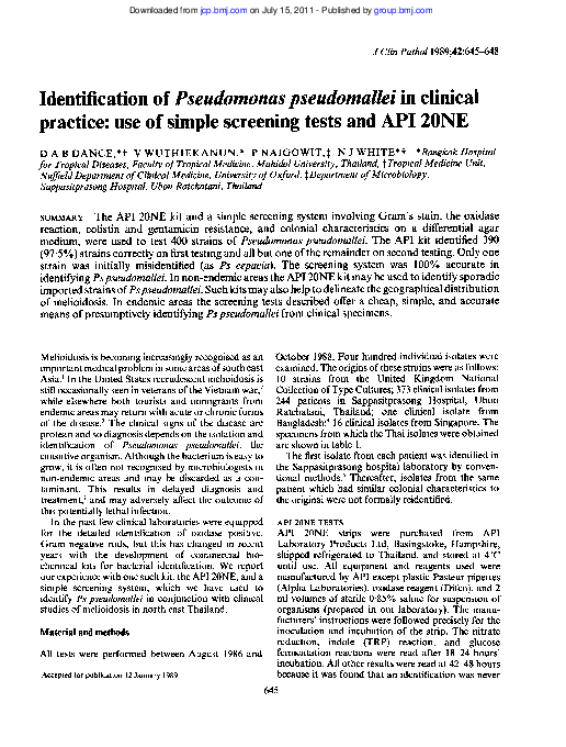 (PDF) Identification of Pseudomonas pseudomallei in clinical practice ...