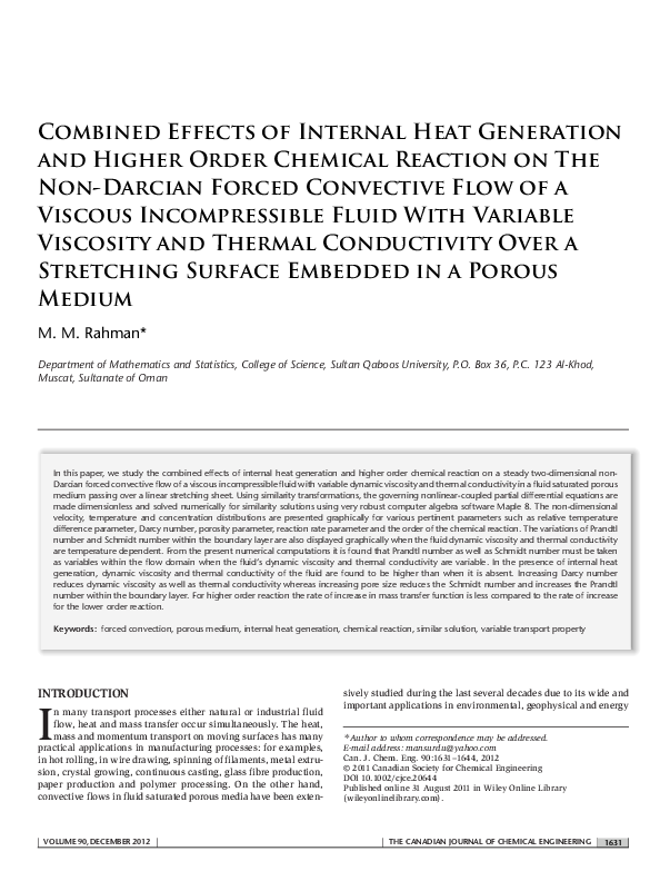 (PDF) Combined effects of internal heat generation and higher order chemical reaction on the non ...