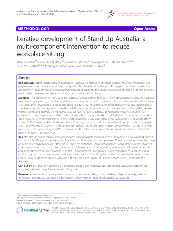 (PDF) Iterative development of Stand Up Australia: a multi-component intervention to reduce ...