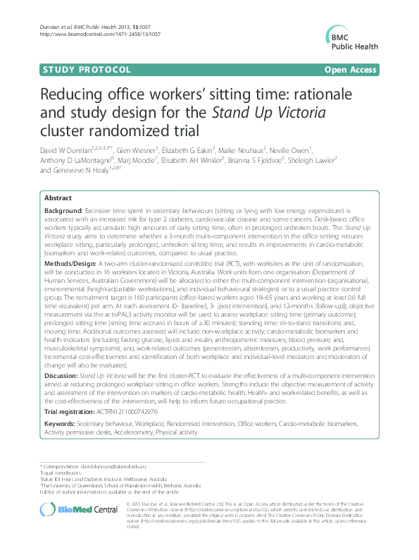 (PDF) Reducing office workers’ sitting time: rationale and study design ...