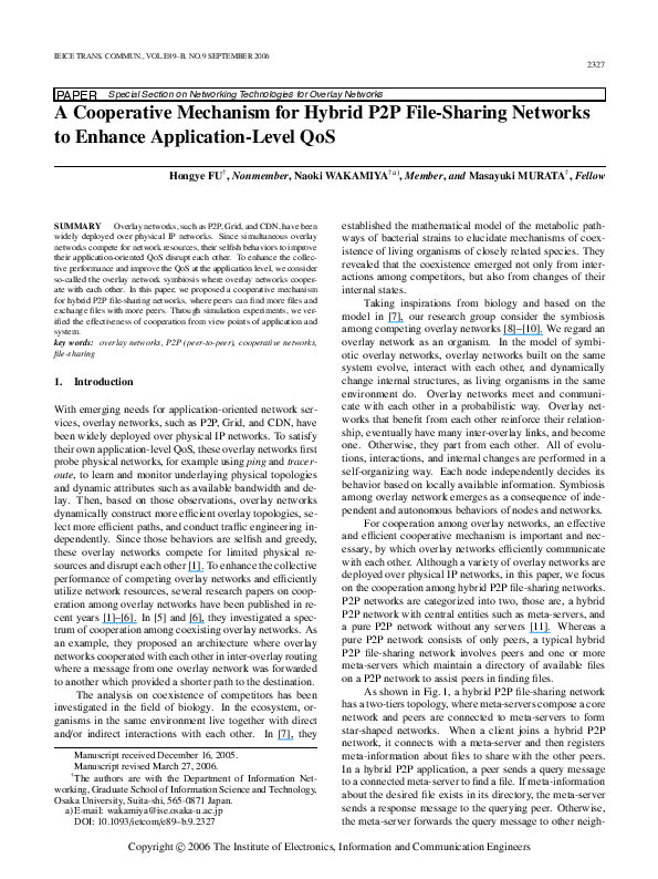 (PDF) A Cooperative Mechanism for Hybrid P2P File-Sharing Networks to Enhance Application-Level QoS