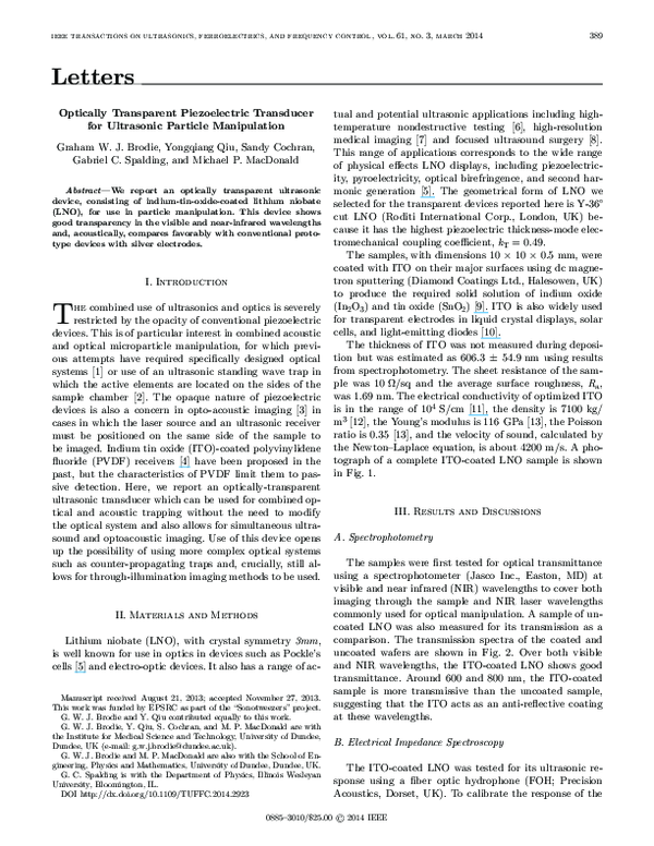 (PDF) Letters: optically transparent piezoelectric transducer for ultrasonic particle manipulation