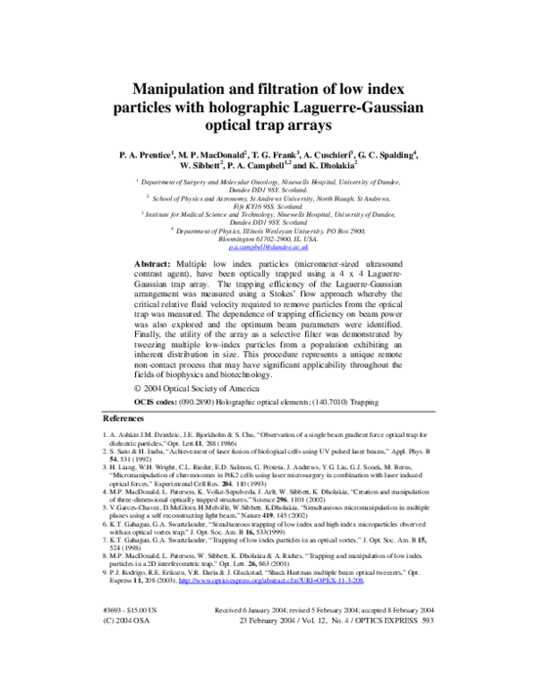 (PDF) Micromanipulation by “multiple” optical traps created by a single ...