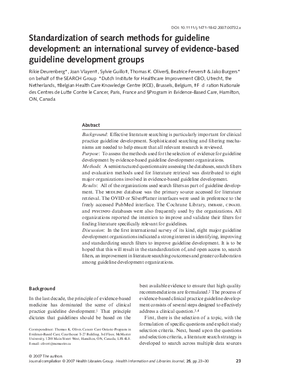 (PDF) Standardization of search methods for guideline development: an ...
