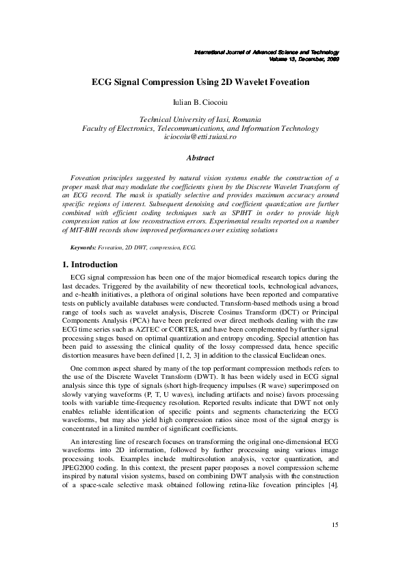 Pdf Ecg Signal Compression Using 2d Wavelet Foveation