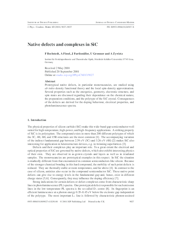 (PDF) Native defects and complexes in SiC