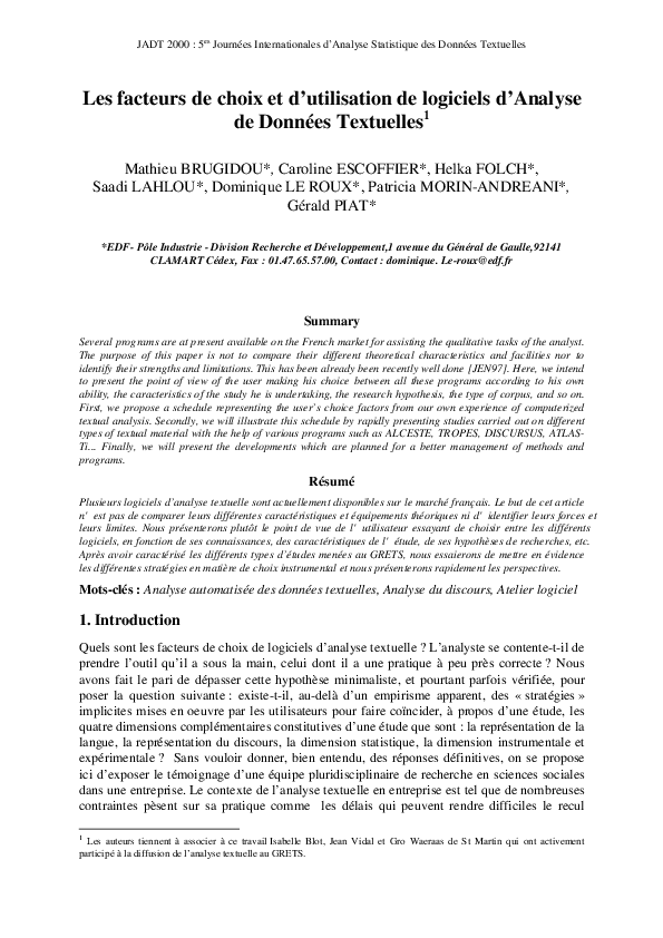 Pdf Les Facteurs De Choix Et Dutilisation De Logiciels Danalyse De