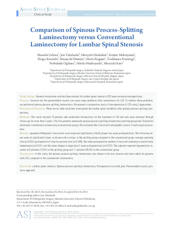 (PDF) Comparison of Spinous Process-Splitting Laminectomy versus ...