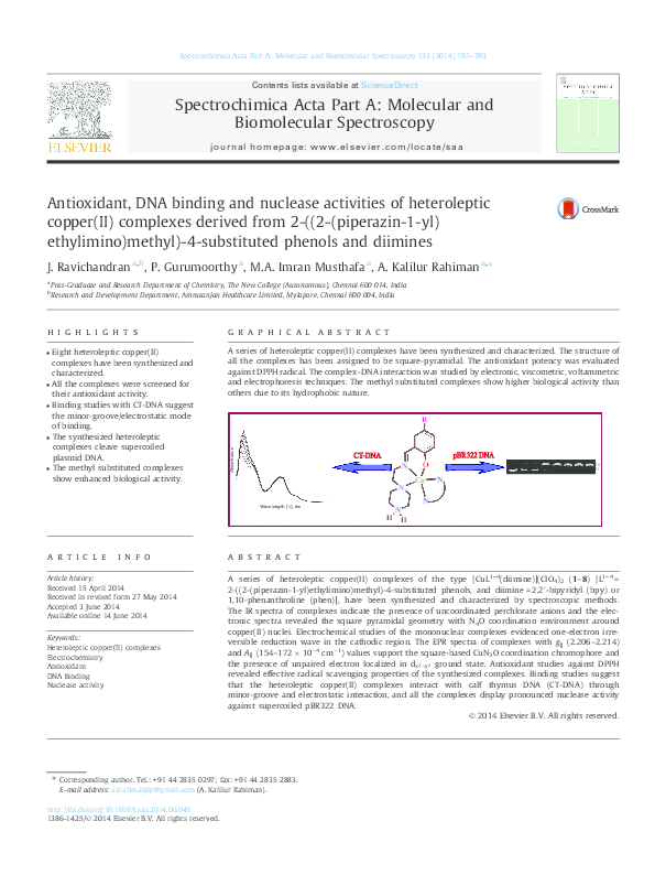 Pdf Antioxidant Dna Binding And Nuclease Activities Of Heteroleptic Copper Ii Complexes