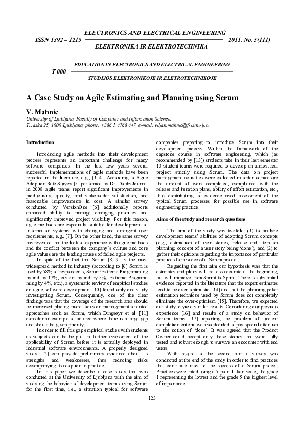 (PDF) A Case Study on Agile Estimating and Planning using Scrum