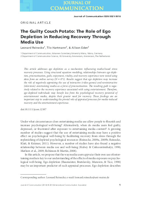 (PDF) The Guilty Couch Potato: The Role of Ego Depletion in Reducing ...