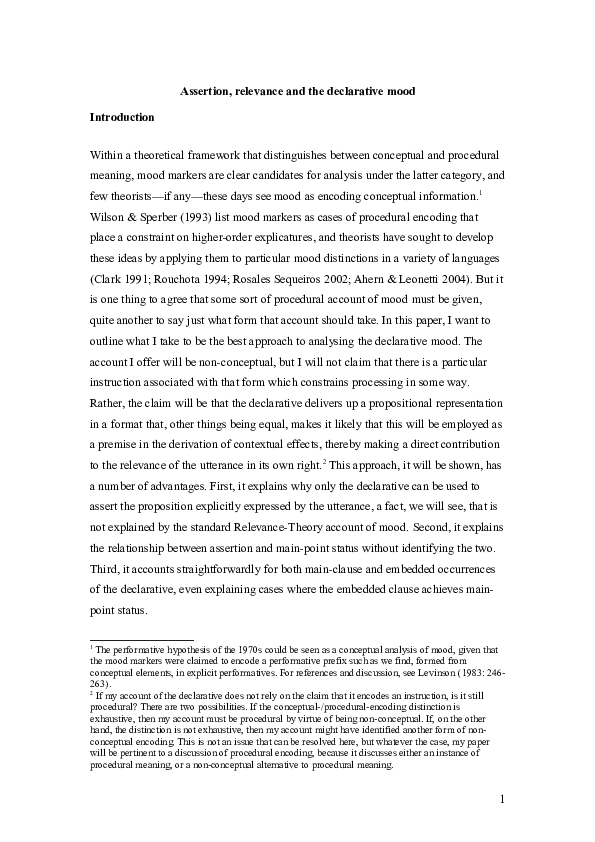 (DOC) Assertion, Relevance and the Declarative Mood