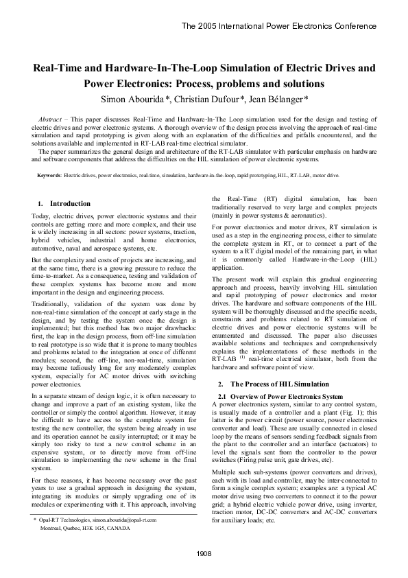 (PDF) Real-Time and Hardware-In-The-Loop Simulation of Electric Drives and Power Electronics ...