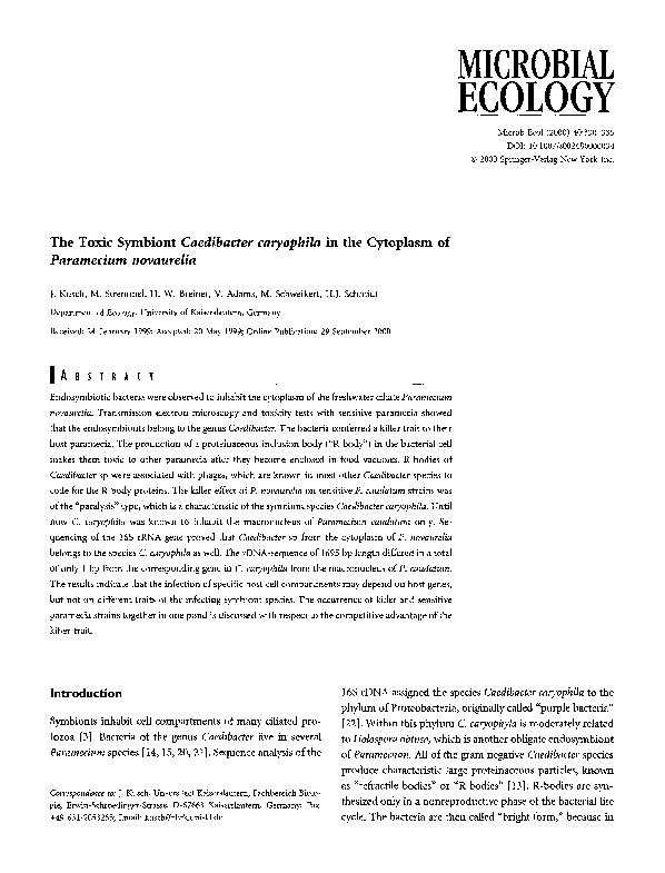 (PDF) The Toxic Symbiont Caedibacter caryophila in the Cytoplasm of ...