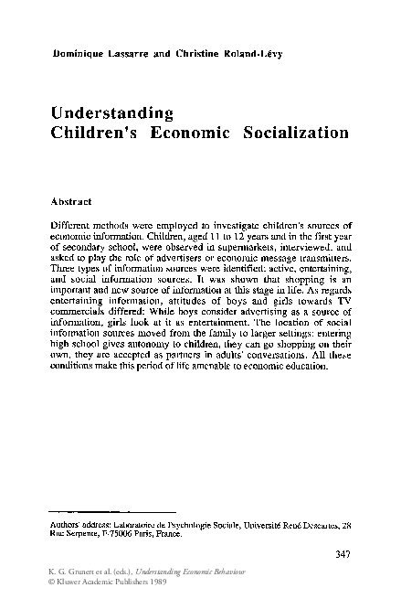 (PDF) Understanding Children’s Economie Socialization | Dominique ...
