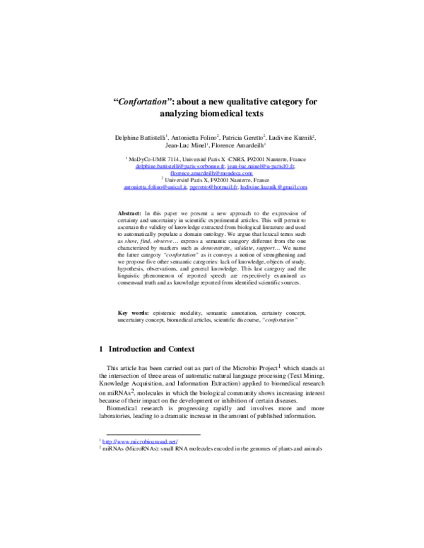 (PDF) Confortation": About a New Category for Analyzing Biomedical Texts
