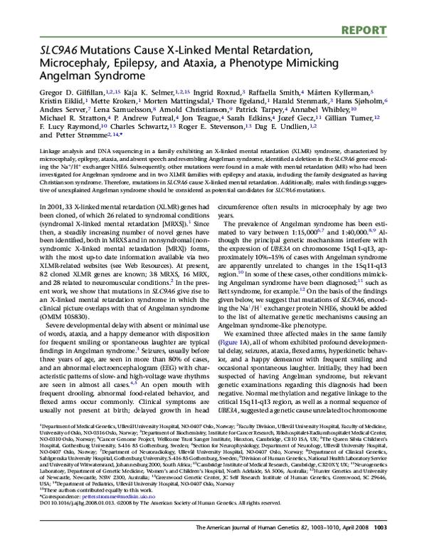 (PDF) SLC9A6 Mutations Cause X-Linked Mental Retardation, Microcephaly ...