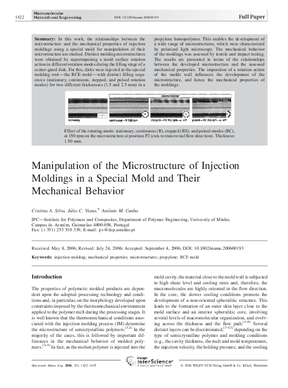 (PDF) Manipulation of the Microstructure of Injection Moldings in a Special Mold and Their ...
